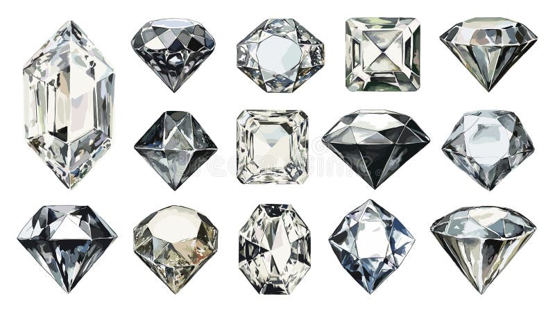 Diamonds Collection Watercolour Illustration on White Background Unique ...