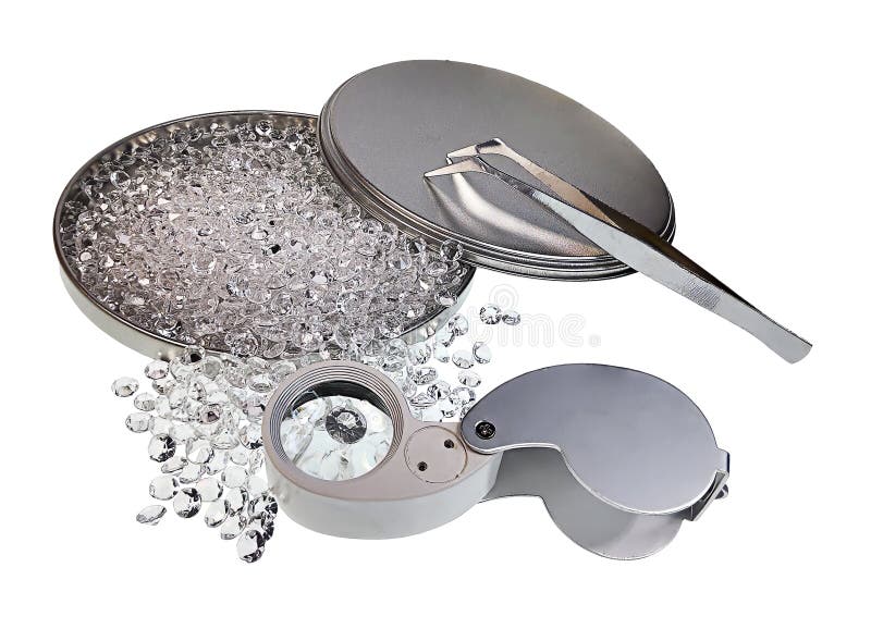 Diamonds in a Container with a Loupe Stock Photo - Image of diamonds ...