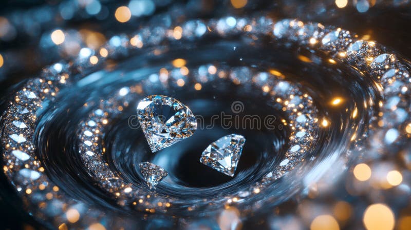 Diamonds Falling into Sparkling Vortex of Light Stock Illustration ...