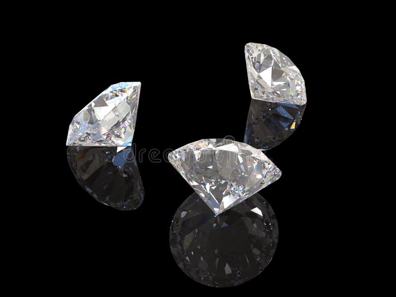 Blue Diamonds with Reflection on Black Background 3D Rendering Model ...