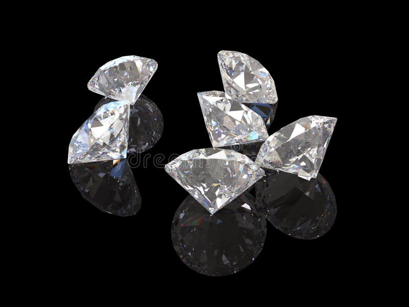 Diamonds with Reflection on Black Background 3D Rendering Model Stock ...