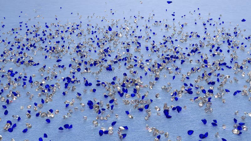 Diamonds and Royal Blue Sapphires Falling on Light Blue Background ...