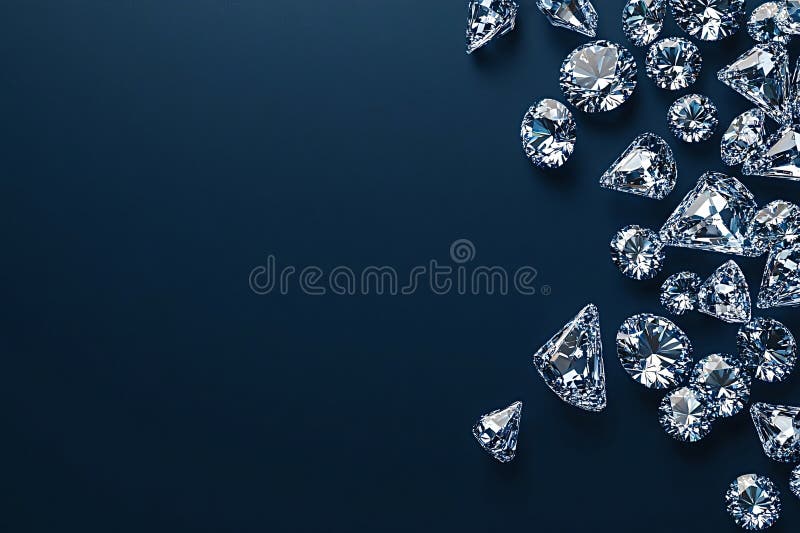 Diamonds Sparkling on Dark Blue Background with Copy Space Stock Photo ...