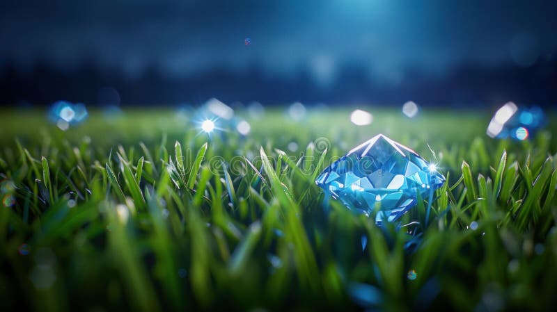 Diamonds Sparkling on Grass Under Night Sky. Generative Ai Stock ...