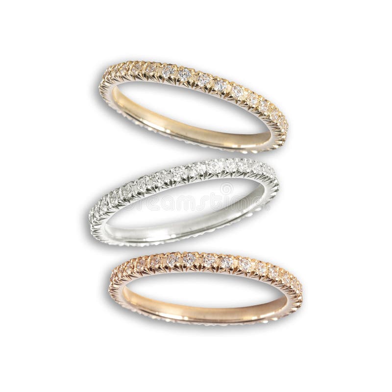 Diamonds Wedding Three Colors Ring Group on White Isolated Cartier ...