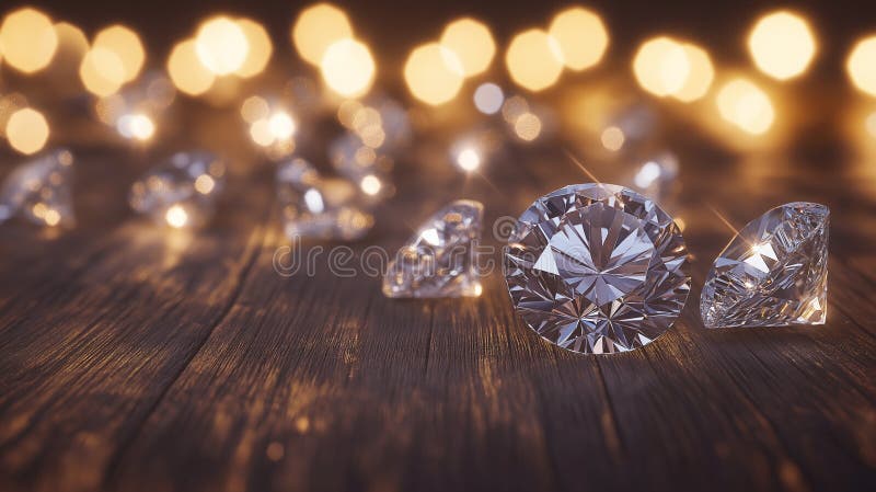 Diamonds on Wooden Background, Sparkling Diamond Stock Photo - Image of ...