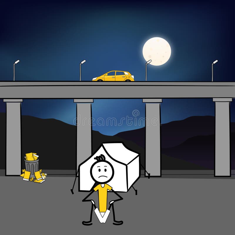 Stickman Stickmen Camping Out Under a Bridge is Cold Stock Illustration ...