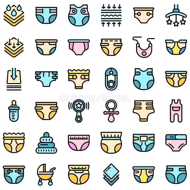 Diaper Icons Set Vector Flat Stock Vector - Illustration of diaper ...