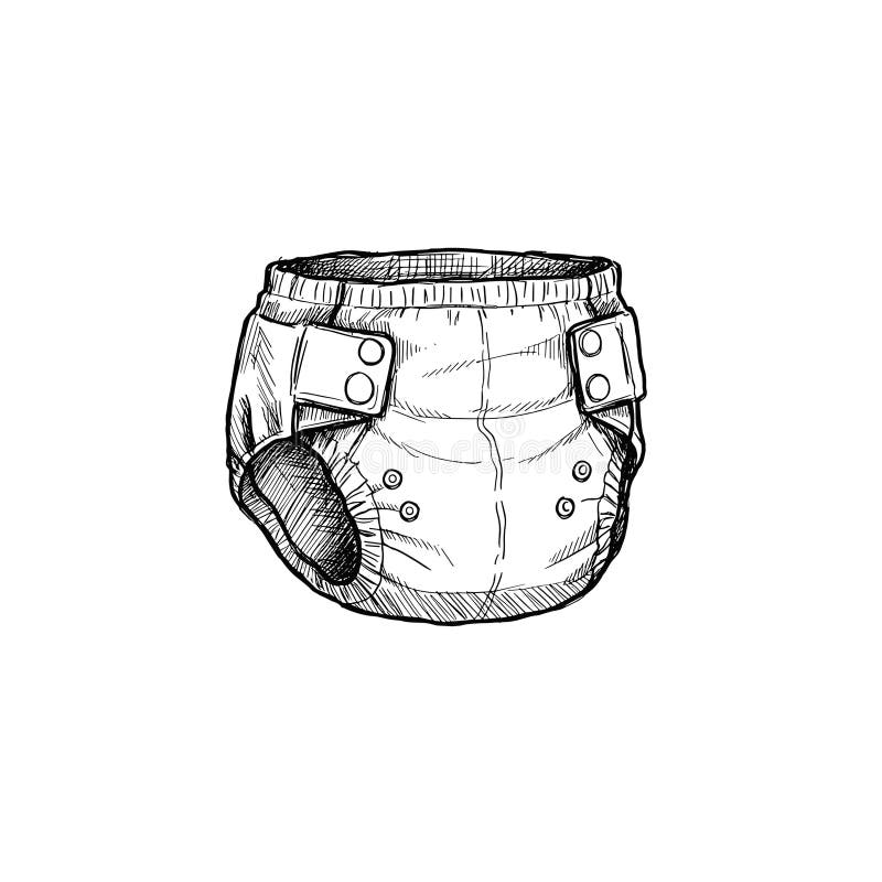Diaper Illustration in Sketch Style on a White Background Stock ...