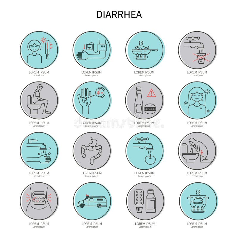 Diarrhöeikonensatz vektor abbildung. Illustration von analyse - 89817402