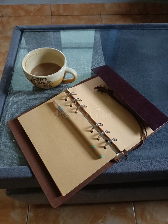 Diary Book Brown Colour Coffee Time Stock Image - Image of furniture ...