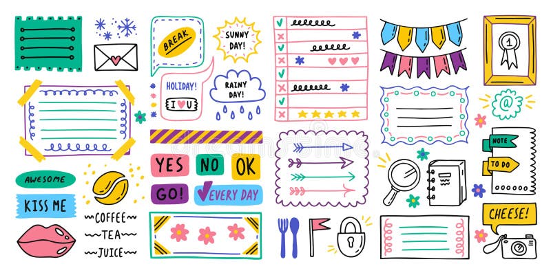 Diary Bullet Cute Journal Border Elements. Note Icon, Sticker for ...