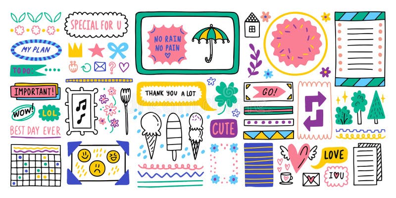Diary Bullet Cute Journal Border Elements. Note Icon, Sticker for ...
