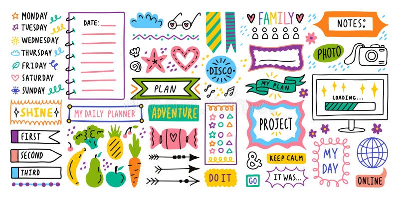 Diary Bullet Cute Journal Border Elements. Note Icon, Sticker for ...
