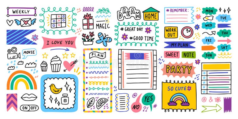 Diary Bullet Cute Journal Border Elements. Note Icon, Sticker for ...