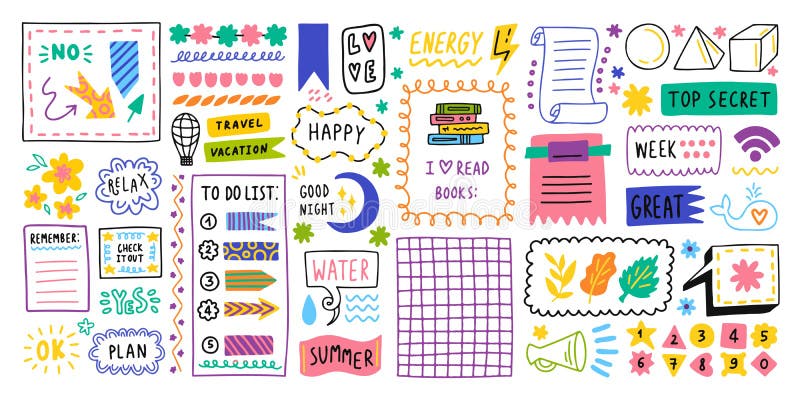 Diary Bullet Cute Journal Border Elements. Note Icon, Sticker for ...