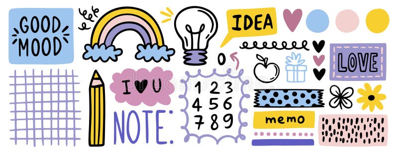 Diary Bullet Notes Cute Journal Border Elements. Memo Icon, Sticker for ...