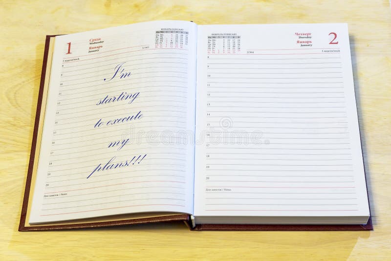 The Diary with the Entry is Open on the Page of the First of January ...