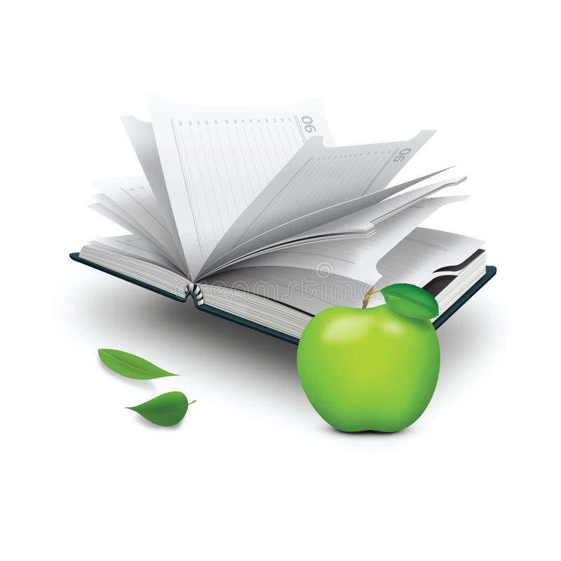 Diary with Green Apple. Vector Illustration Decorative Design Stock ...