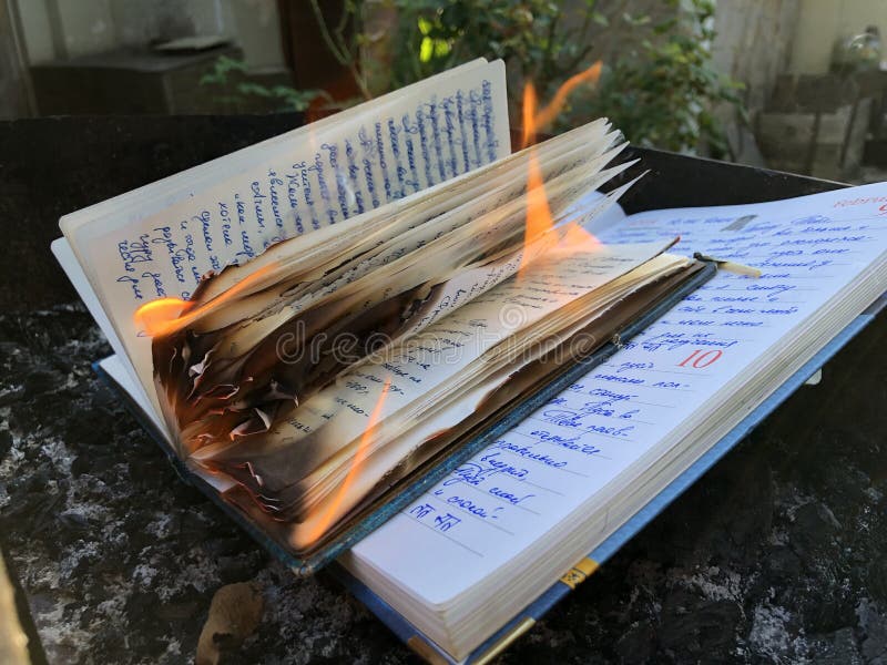 Diary with daily Hand Written Note Burning in Fire Flame Stock Image ...
