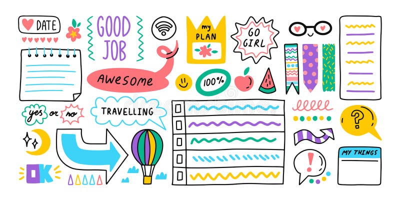 Diary Journal School Cartoon Bullet Stickers. Memo Stickers Stock ...