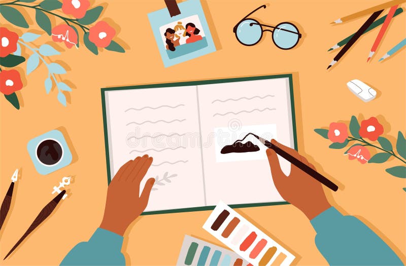 Diary Journal. Writing in Notebook. School Book on Table. Hand Notes ...