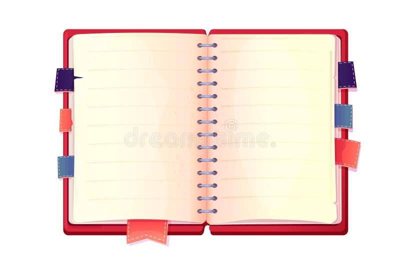Diary, Note Book in Cartoon Style Top View Isolated on White Background ...