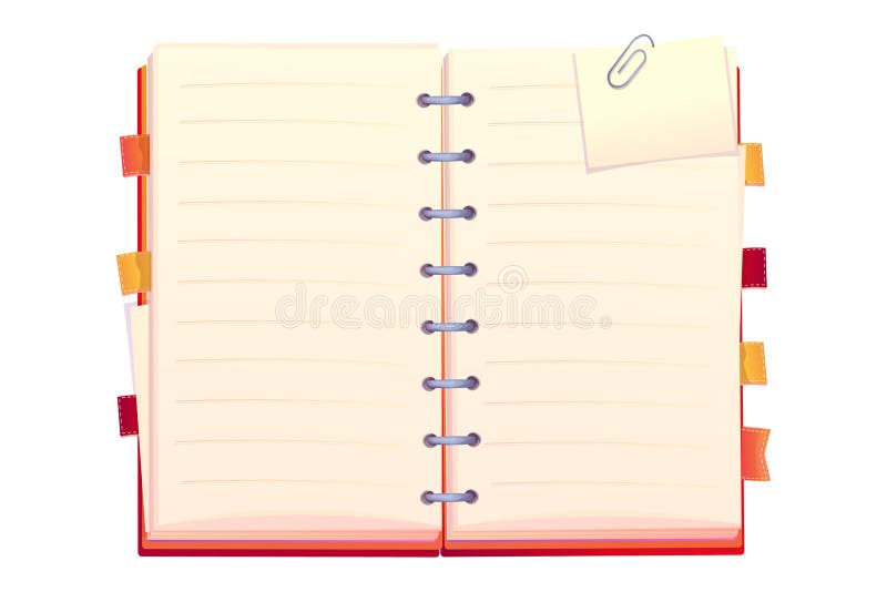 Diary, Note Book in Cartoon Style Top View Isolated on White Background ...