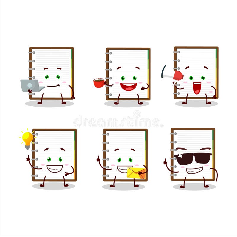 Diary Notes Cartoon Character with Various Types of Business Emoticons ...