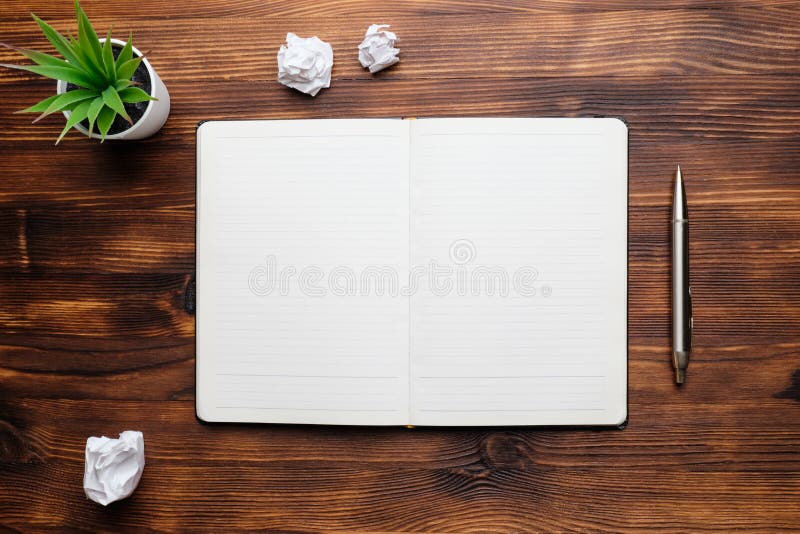 Diary Open on a Wooden Table Copy Space Stock Image - Image of ...