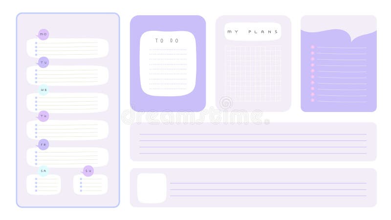 Diary Pages, Planners and Notes Paper Sheets. Cute Girly Style Simple ...