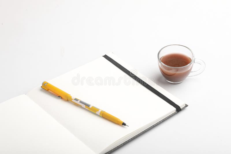 Diary and Pen with Cup of Tea. Work from Home Concept Stock Photo ...
