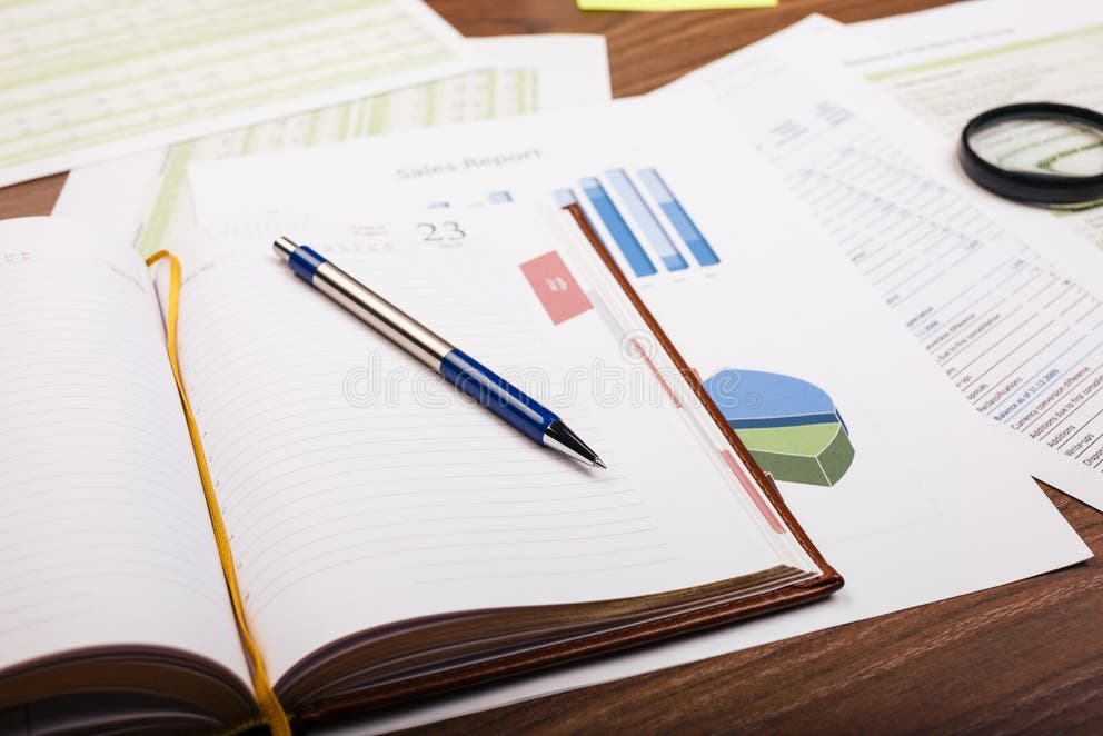 Diary with Pen and Documents Stock Image - Image of notebook, document ...