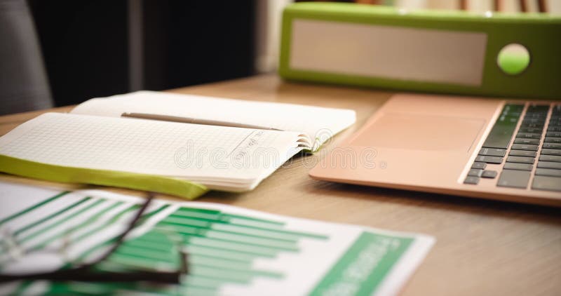 Diary with Pen and Laptop with Documents on Desktop Stock Footage ...