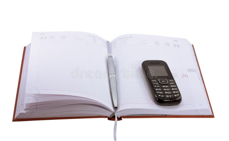 Diary with a Pen and Mobile Phone Stock Photo - Image of notebook ...