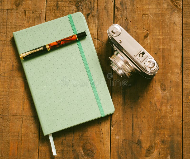 Diary with Pen and Old Camera Stock Photo - Image of camera, work ...