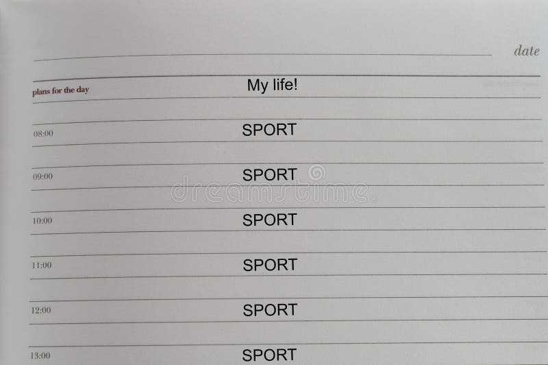 Diary. Plan for the Day - Playing Sports All Day with Time Stock Photo ...