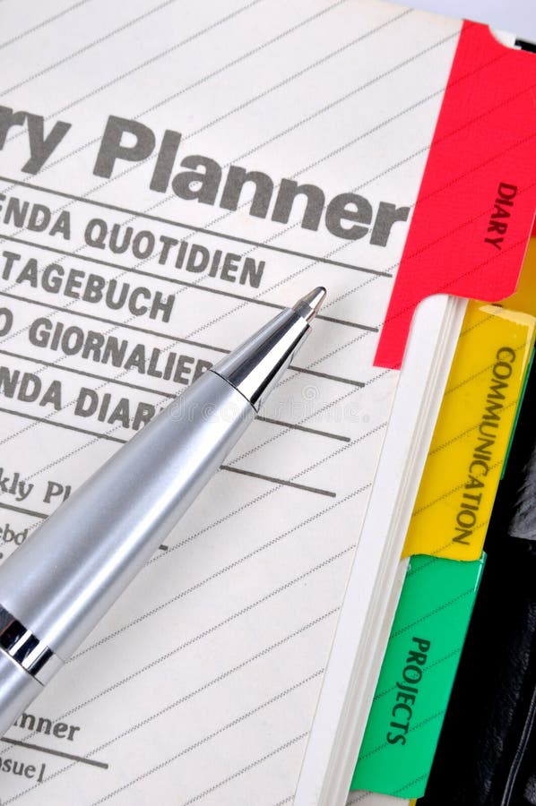 Diary Plan and Sliver Gray Pen Stock Image - Image of ball, record ...