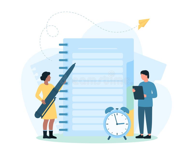 Diary, daily Planner and Agenda in Office Notepad, Tiny People Holding ...