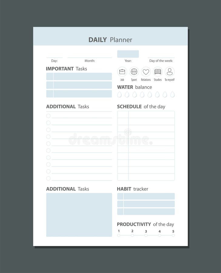 Diary Planner for Planning Tasks for the Whole Day Business Tasks and ...