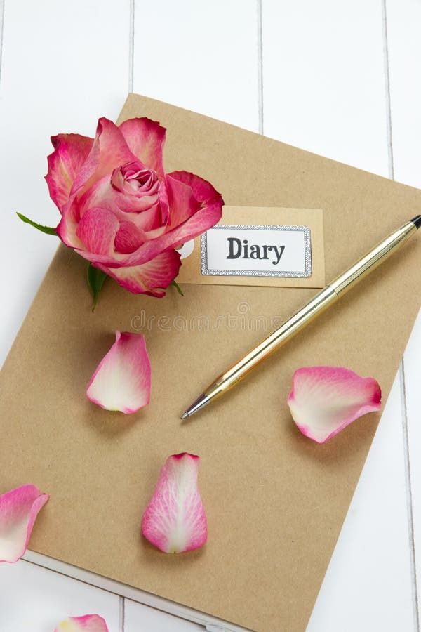 Diary with Red Rose and Leaves Stock Image - Image of woman, diary ...