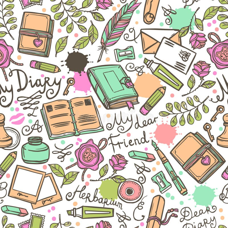 Diary Seamless Pattern stock vector. Illustration of notebook - 50165928