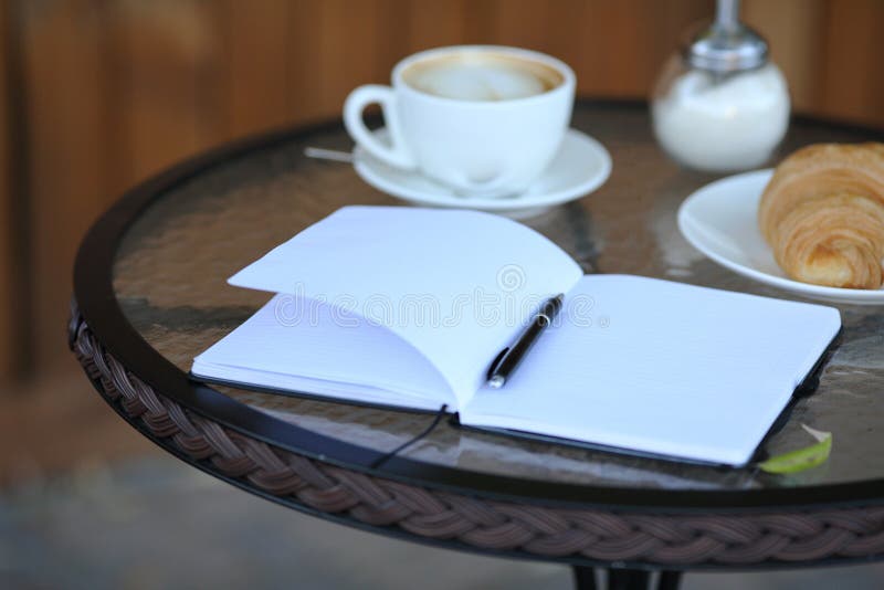 Diary on the Table with Coffee and Croissant Stock Image - Image of ...