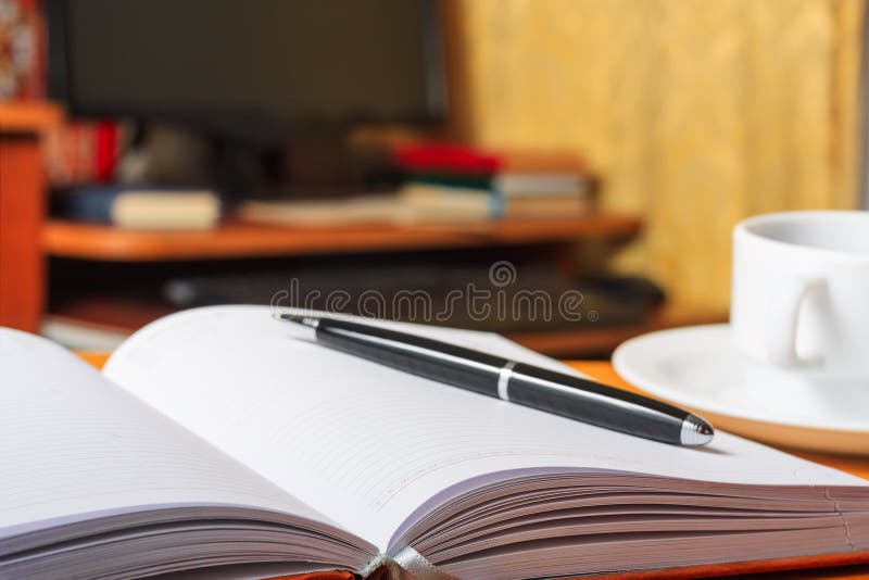 Diary on the Table and a PC Stock Photo - Image of coffee, copy: 51981458