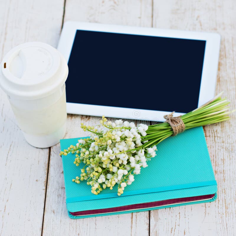 Diary, a Tablet Computer, a Glass of Coffee Stock Photo - Image of ...