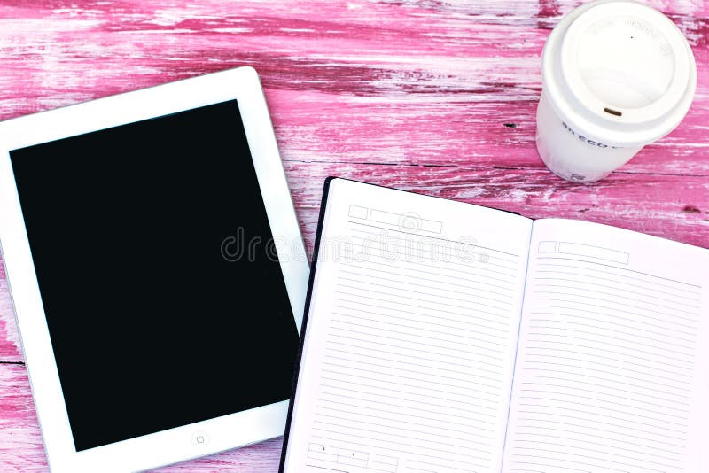Diary, a Tablet Computer, a Glass of Coffee Stock Photo - Image of leaf ...