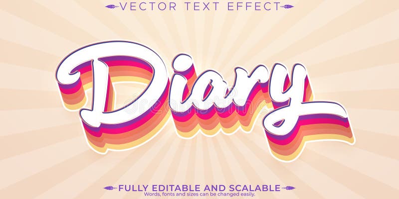 Diary Text Effect, Editable Retro and Vintage Text Style Stock Vector ...