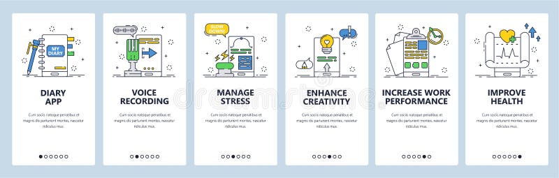 Diary Website and Mobile App Onboarding Screens Vector Template Stock ...