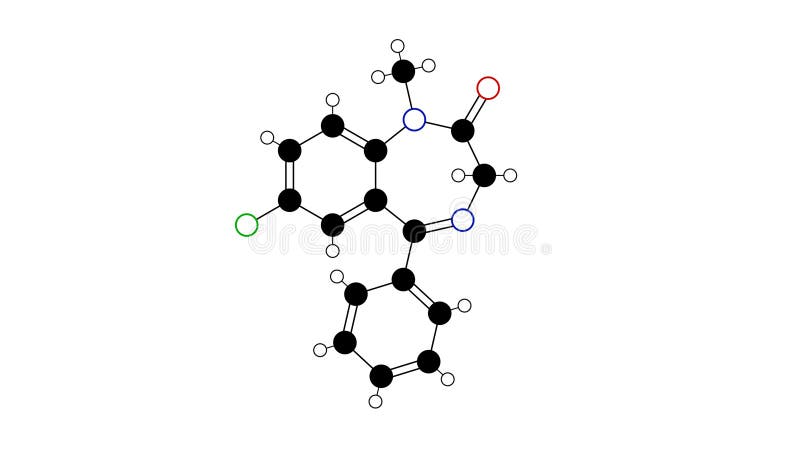 Diazepam Molecule, Structural Chemical Formula, Ball-and-stick Model ...