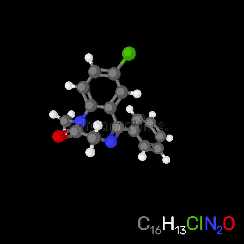 Diazepam Valium Model Molecule.Isolated On Black Background. Stock ...